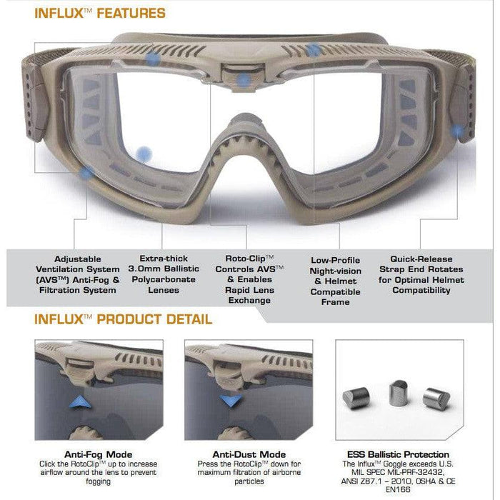 ESS Influx Ballistic Goggle with Clear & Smoke Lenses